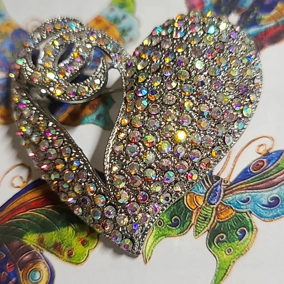 Source Unknown | Jewelry | Heart Shaped Pin In Rhinestone | Poshmark